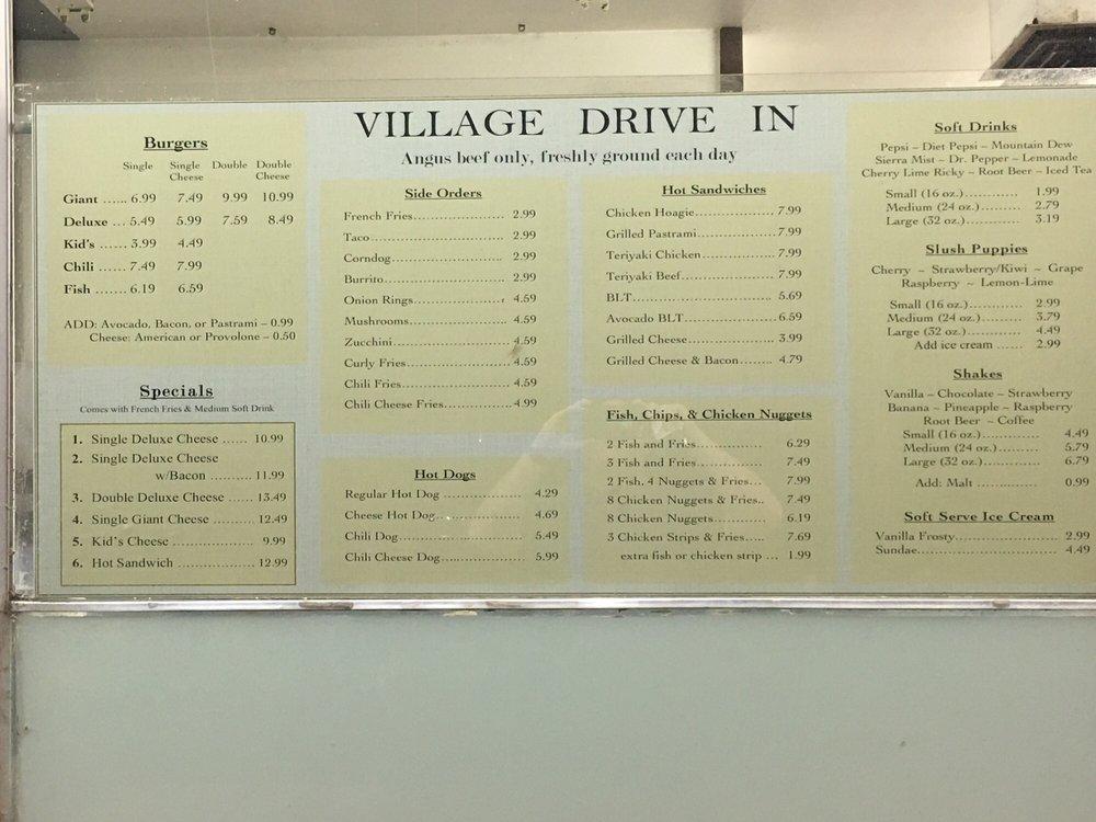 Menu at Village Drive-In fast food, Sacramento