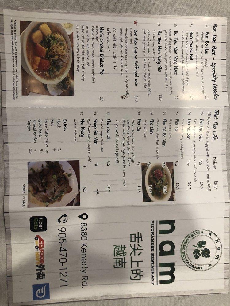 Menu at nam 2 Unionville restaurant, Markham
