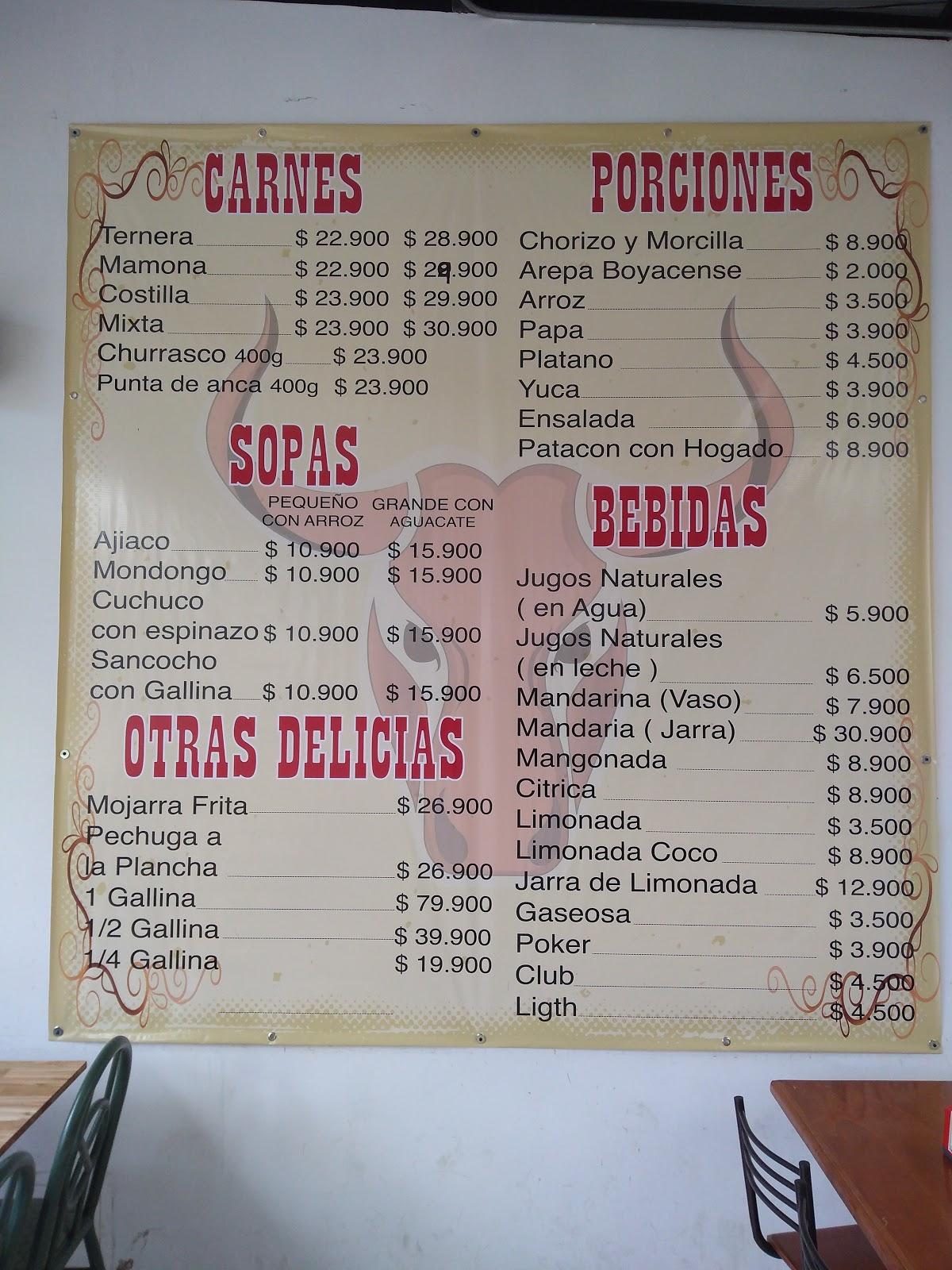 Carta del restaurante Carnes Del Llano, Bogotá