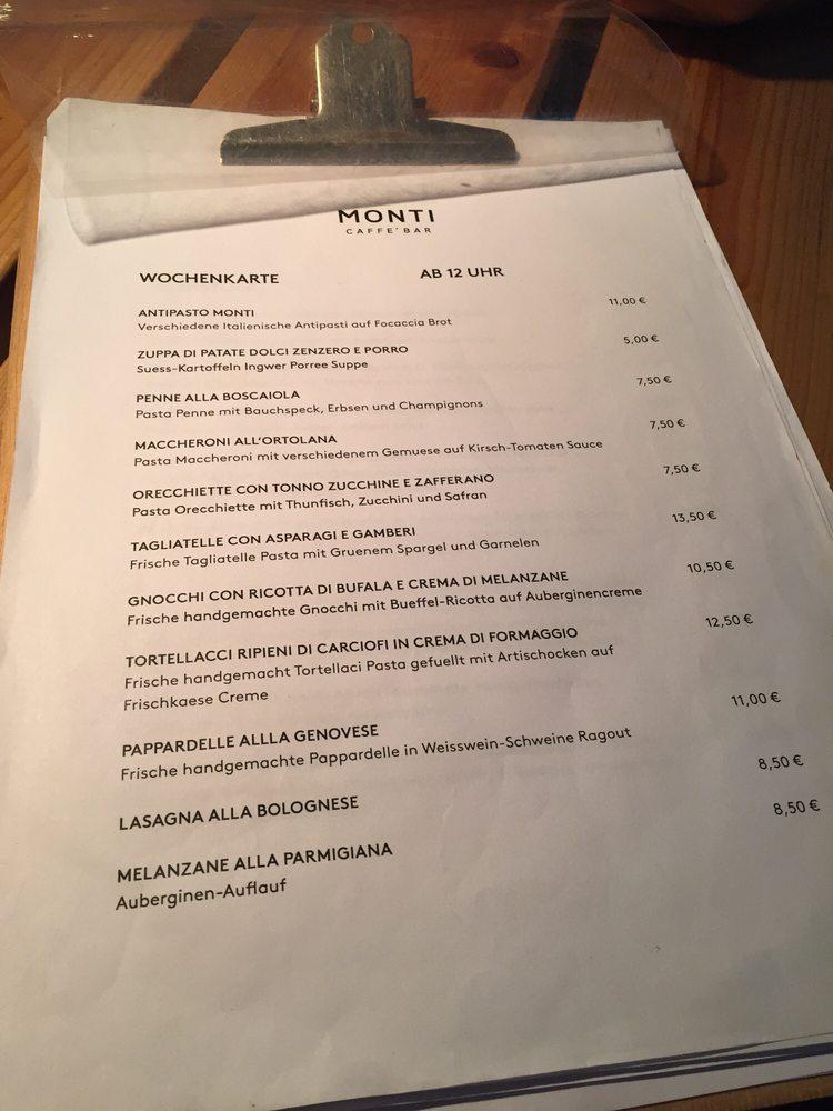 Menu at Monti cafe, Berlin, Simon-Dach-Straße 3