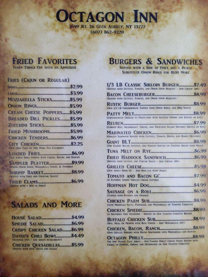 Menu at Octagon Inn pub & bar, Glen Aubrey, State Rte 26