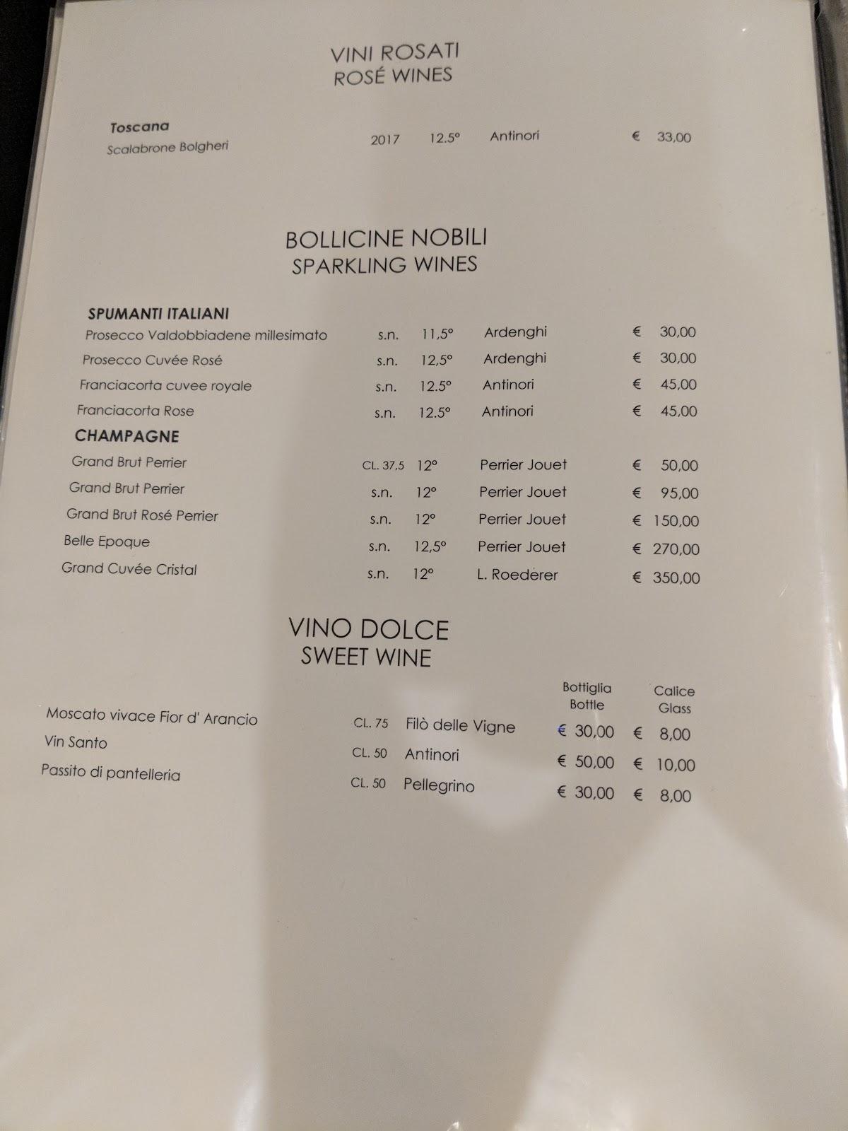 Menu at Ristorante Nabucco, Milan
