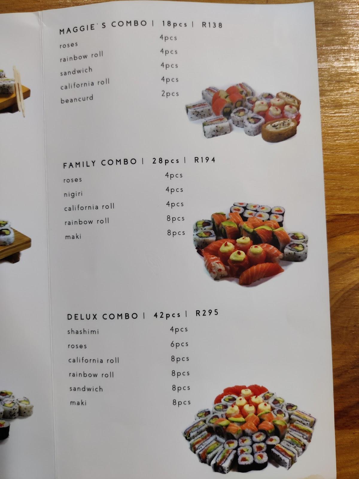 Menu at Shan Sushi restaurant, George, 107 York St