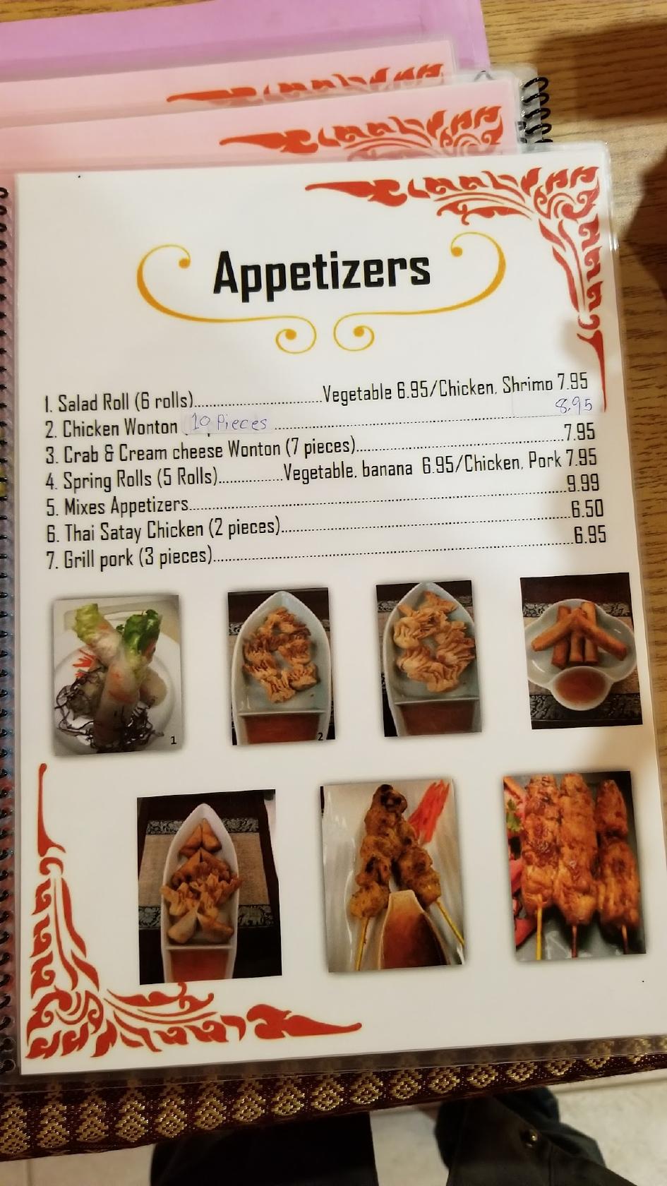 Menu at Smile Thai Restaurant, Winnipeg, Main St