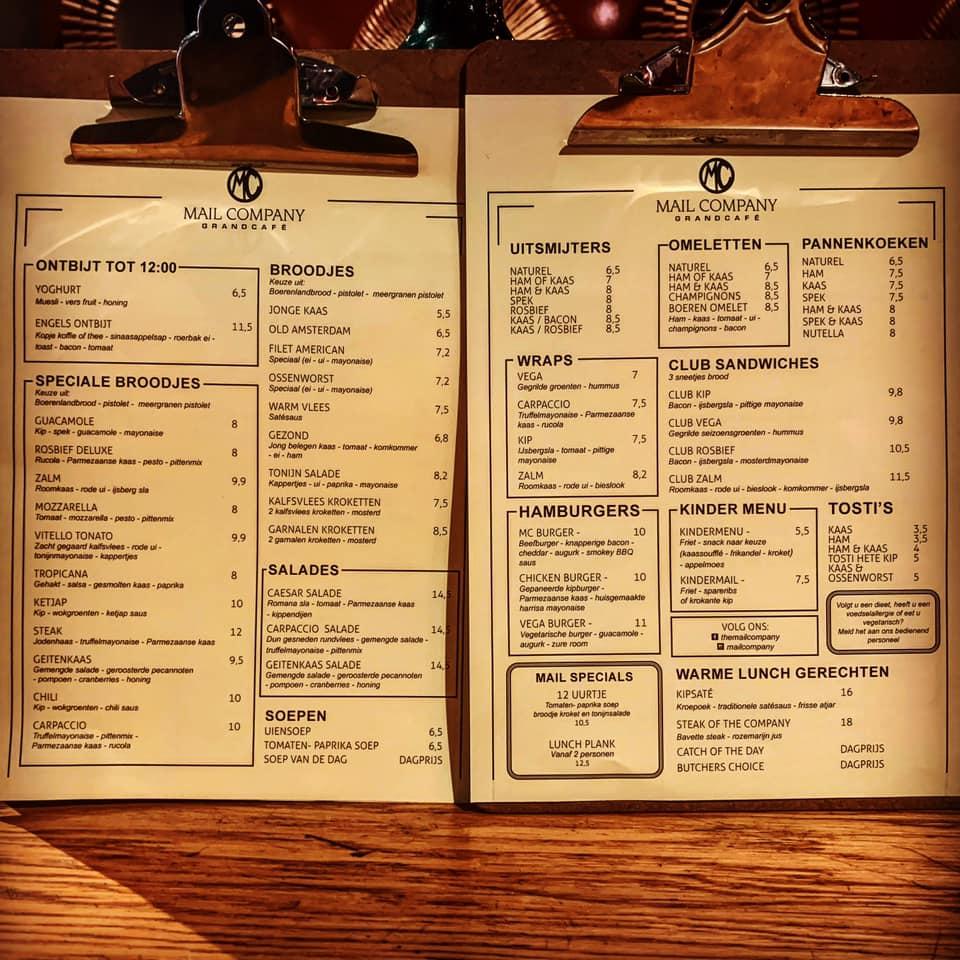 Menu at The Mail Company, Zaandam