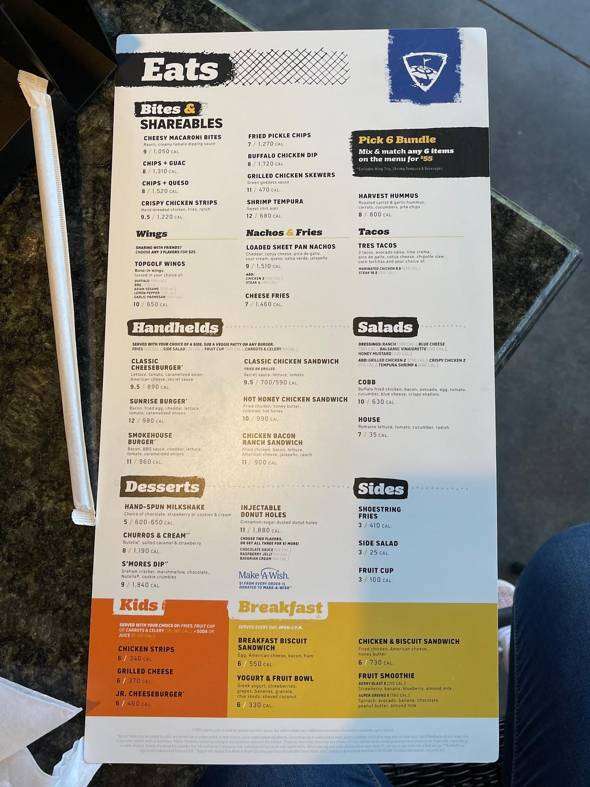 Carta del pub y bar Topgolf Waco, Waco