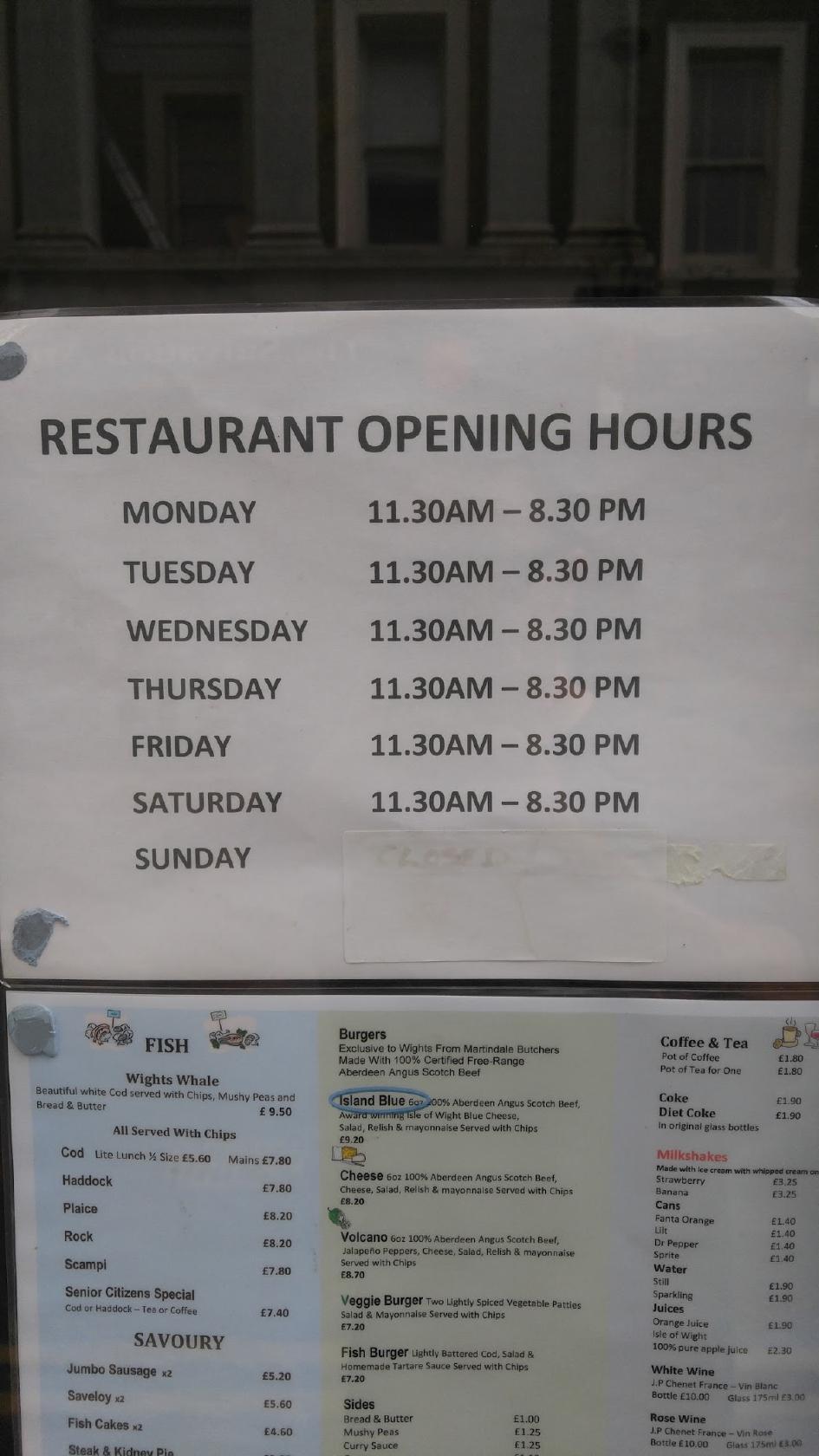 Menu at Wights restaurant, Ryde, 41-42 High St