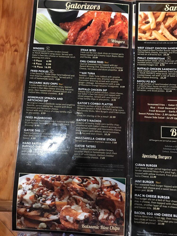 Menu at Gators Dockside Gainesville pub & bar, Gainesville