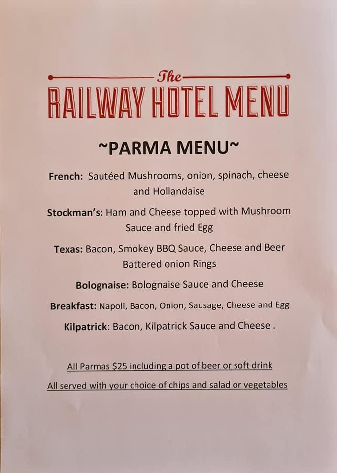 Menu at Heyfield Railway Hotel pub & bar, Heyfield