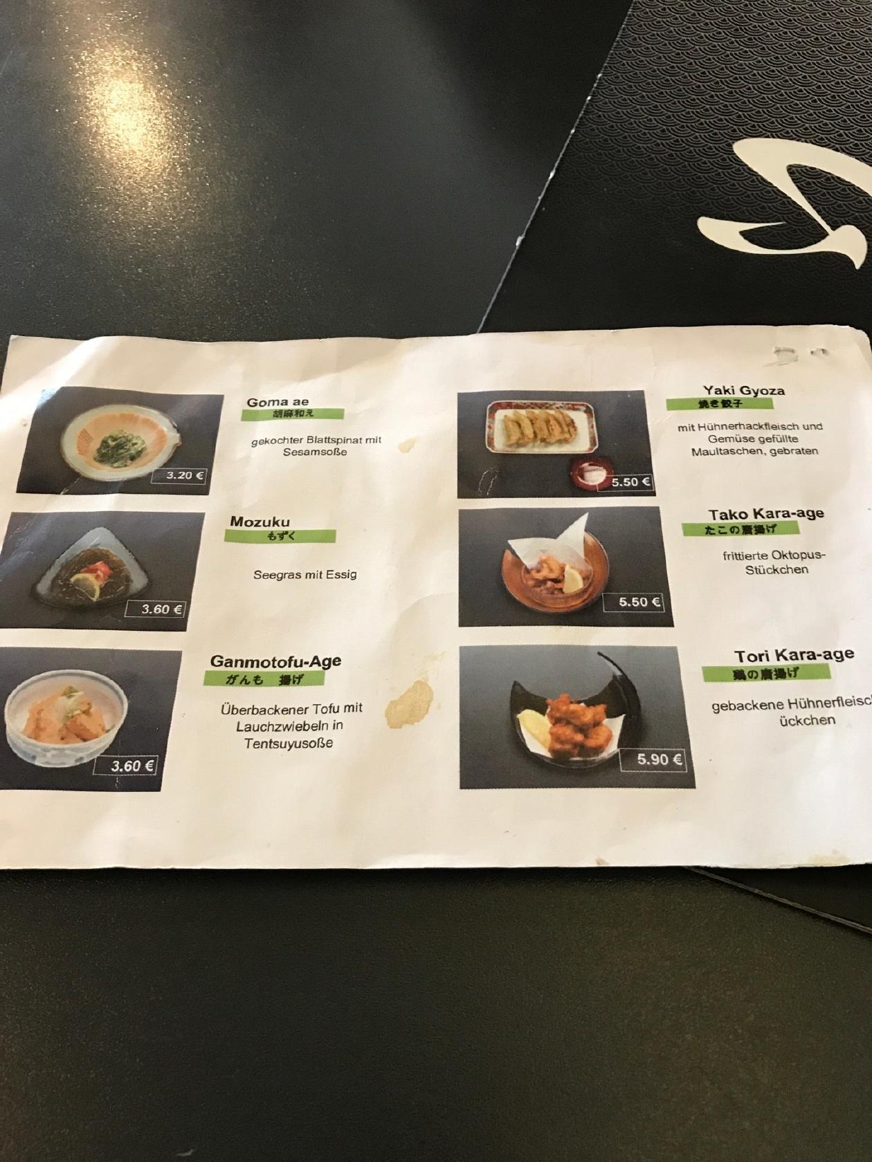 Menu au Ishin Tey restaurant, Berlin