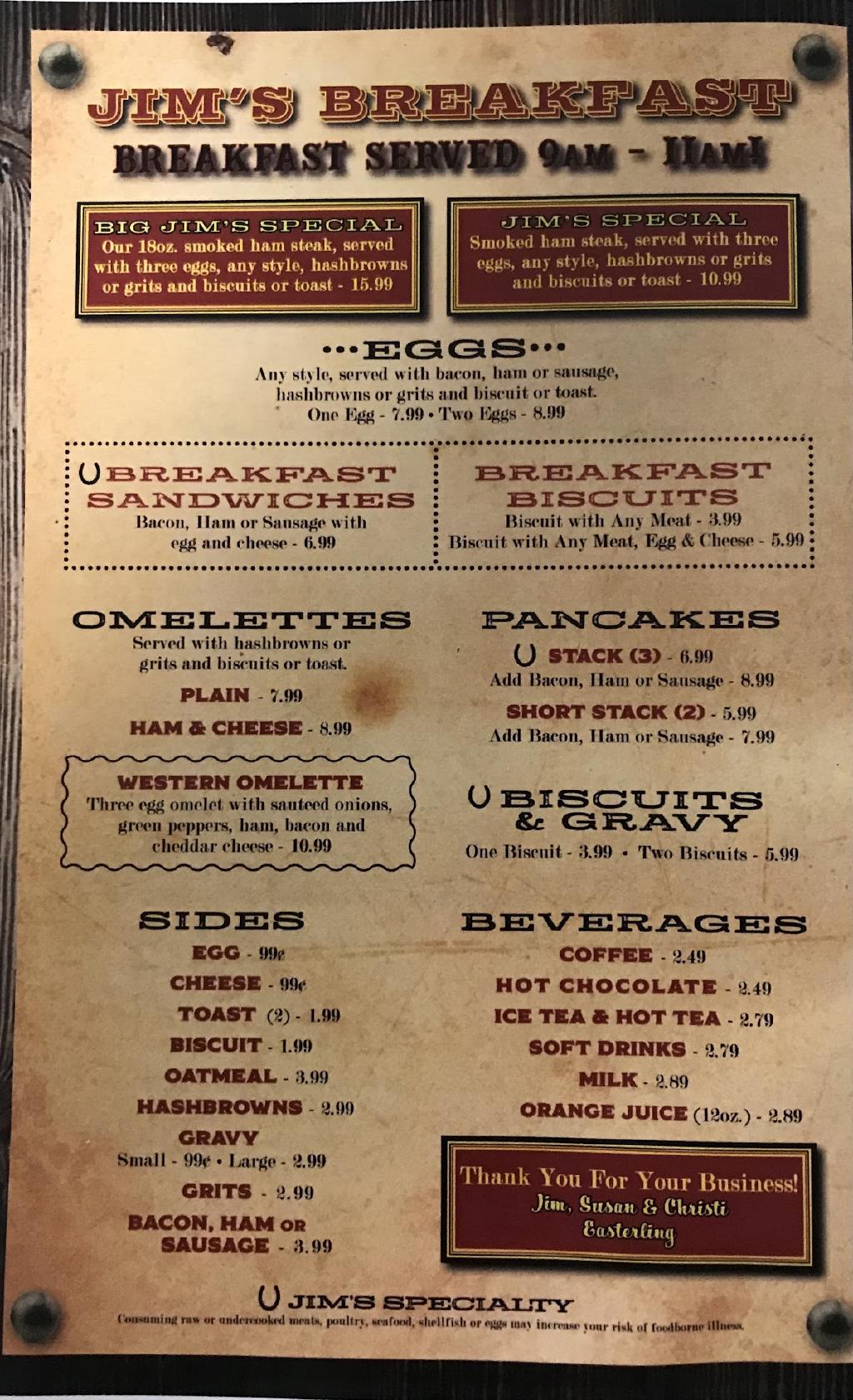 Menu at Jim's BBQ, Waskom