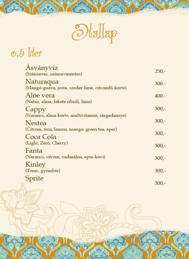 Menu at Marmara Kebab restaurant, Budapest