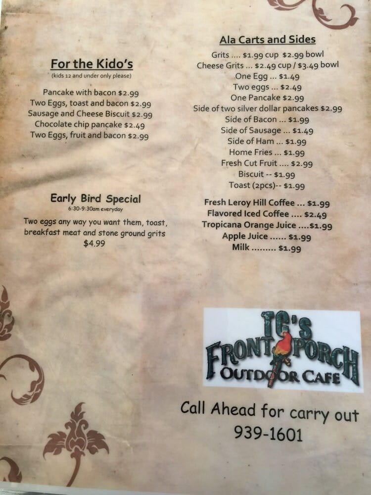 Menu at TC's Front Porch pub & bar, Navarre