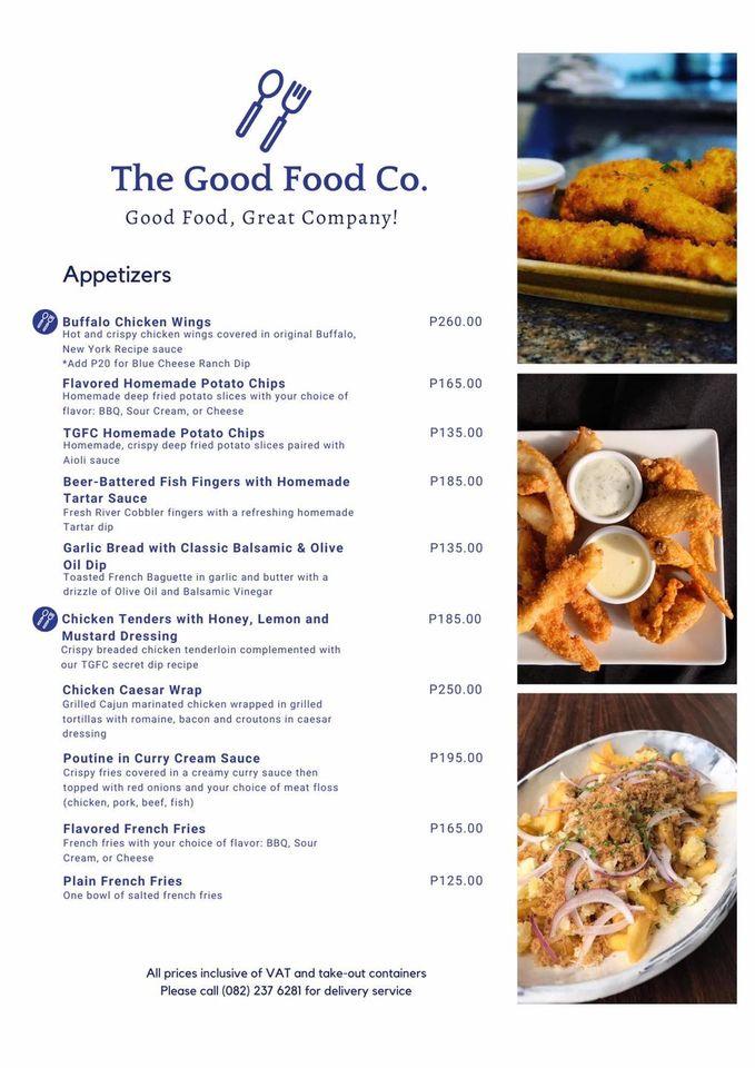 Menu at The Good Food Co. restaurant, Davao City