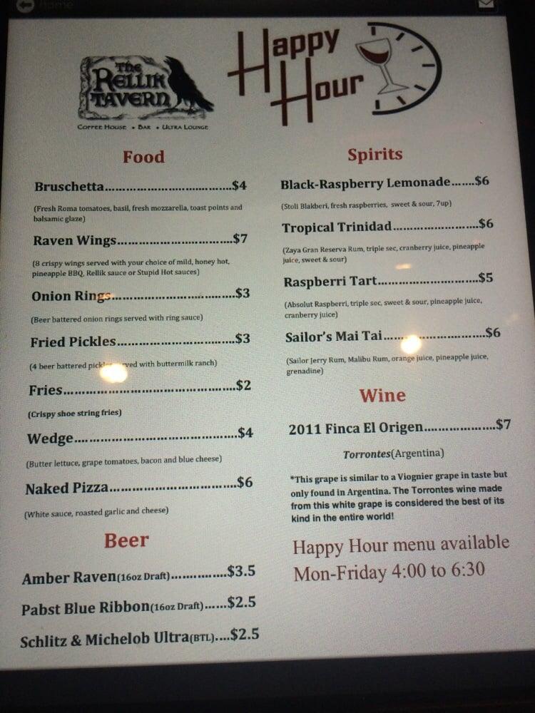 Menu at The Rellik Tavern pizzeria, Benicia