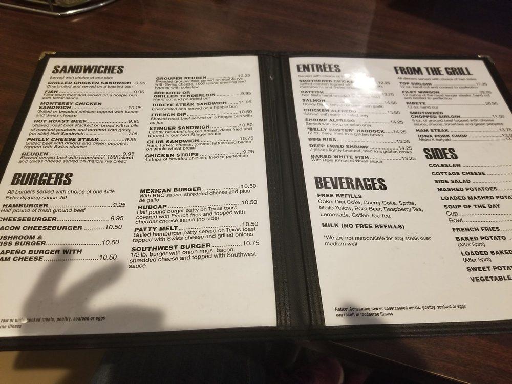Menu at Uncle Ronnie's steakhouse, West Burlington