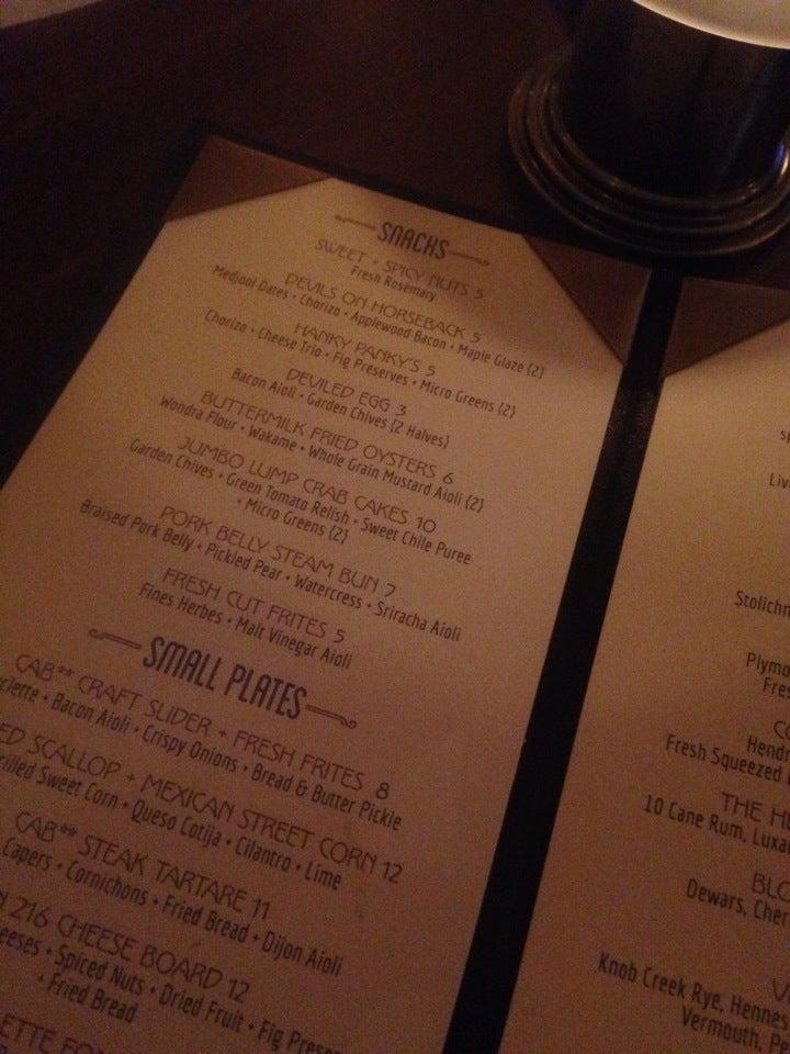 Menu at Bin 216 pub & bar, Cleveland