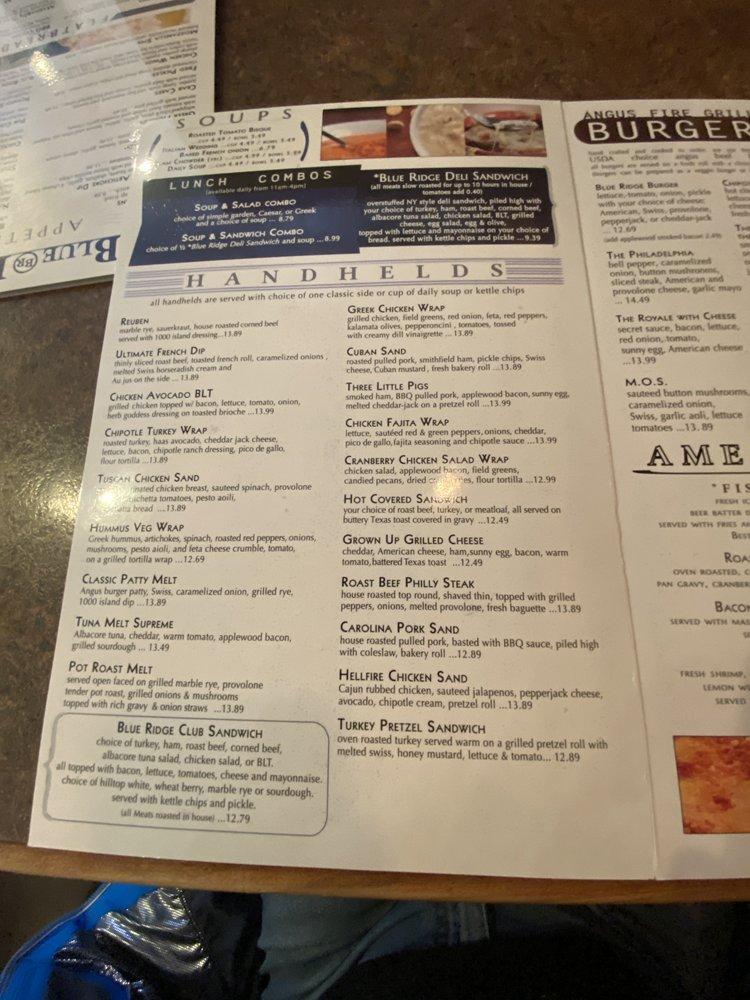 Menu at Blue Ridge Grill restaurant, Rochester, W Ridge Rd