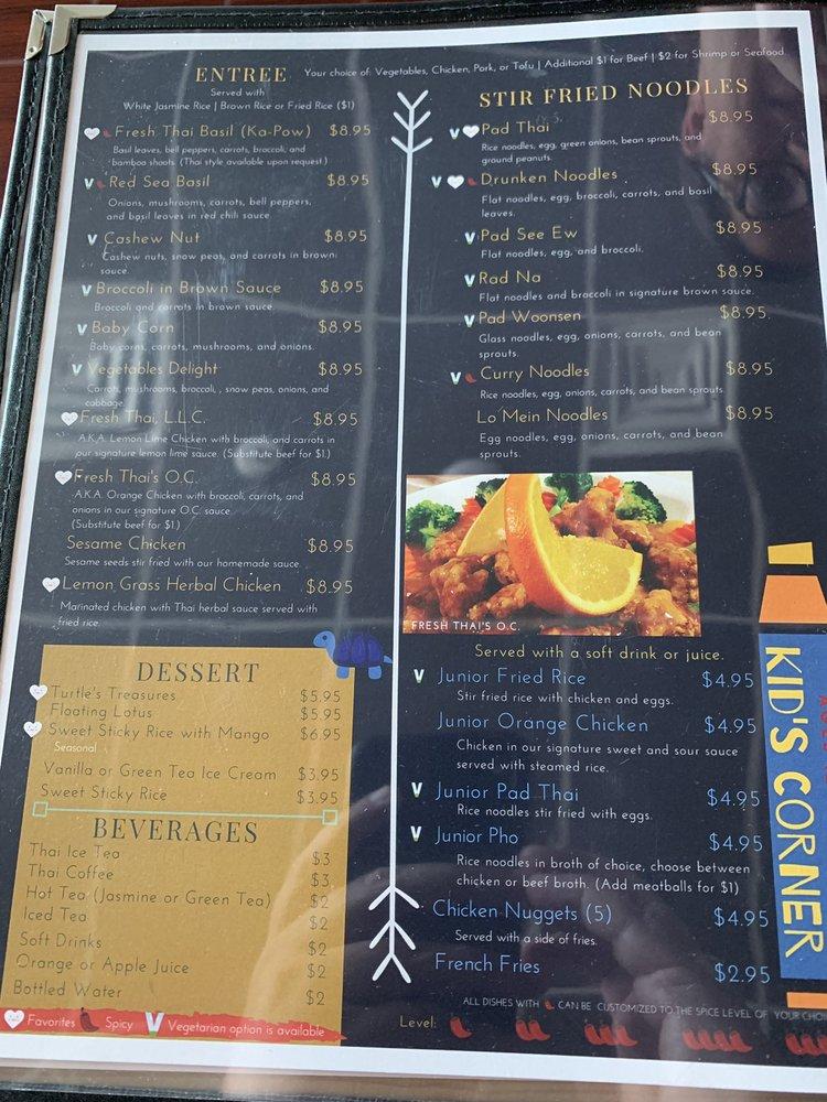 Menu at Fresh Thai restaurant, Little Elm