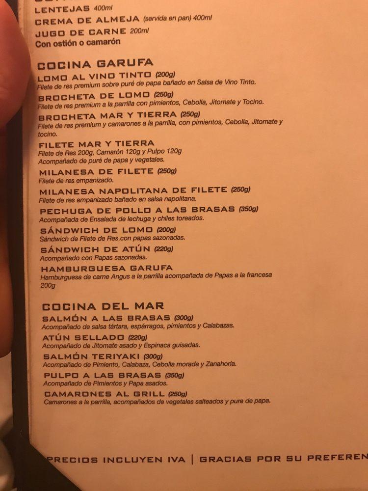 Carta de Garufa Steakhouse, Puerto Peñasco, Paseo Las Olas 6D11