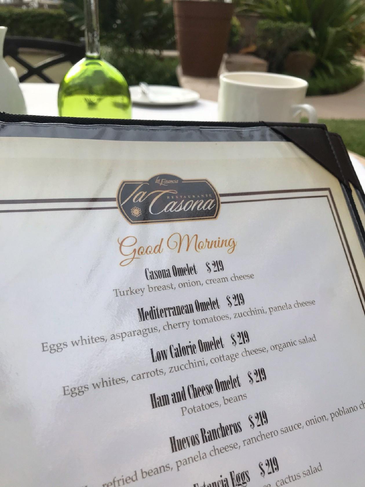 Menu at La Casona restaurant, Cabo San Lucas