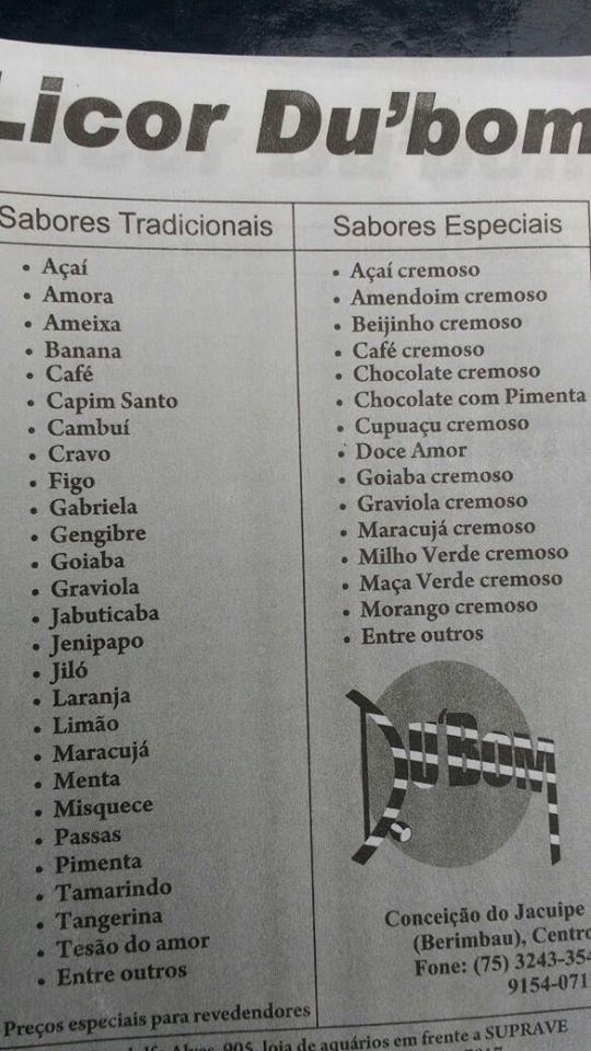 Menu em Licor Du'bom pub & Bar, Brasil