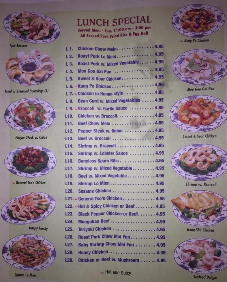 Menu at New China Buffet restaurant, Carmi
