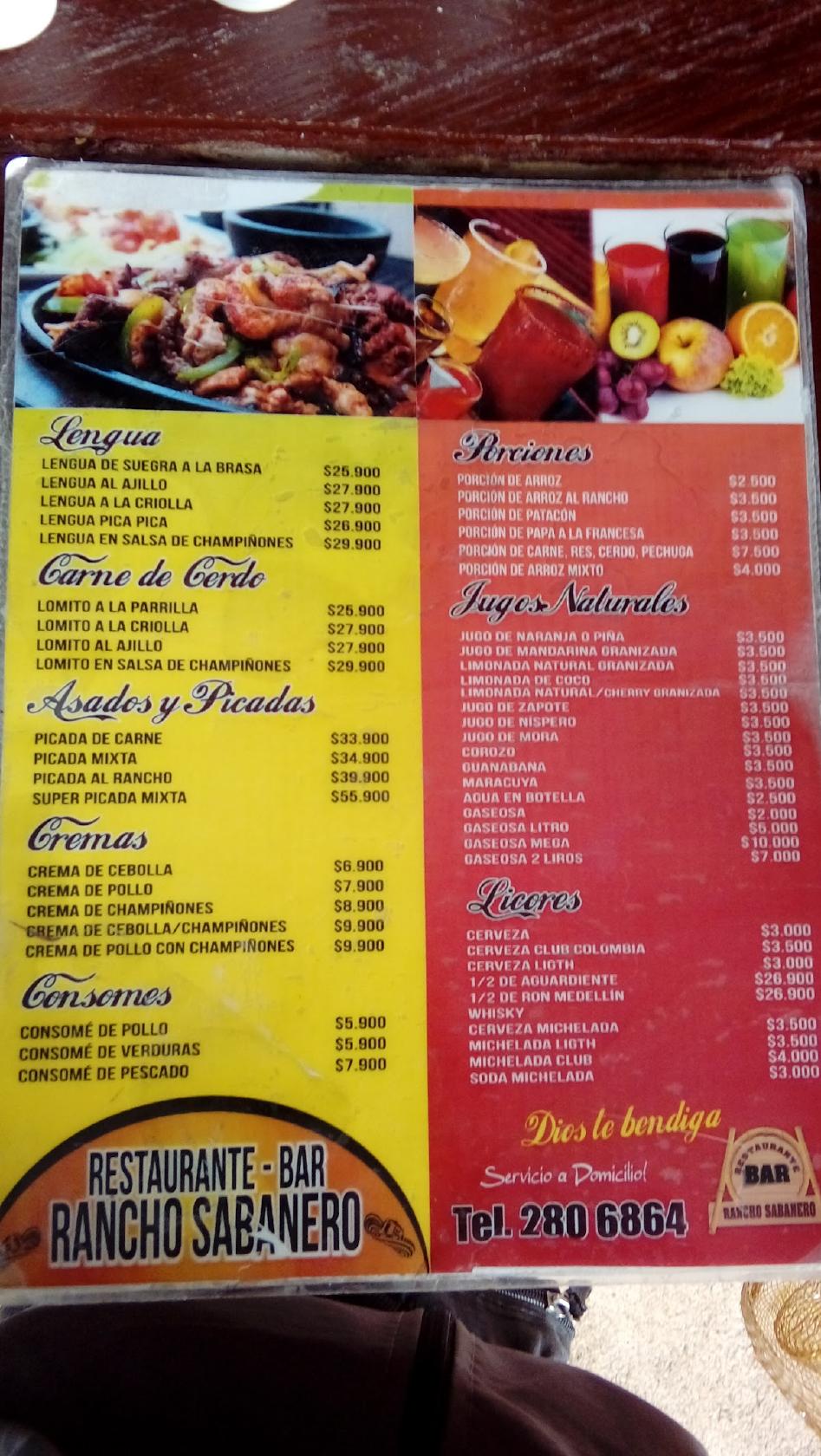 Carta del restaurante Rancho Grande, Sincelejo