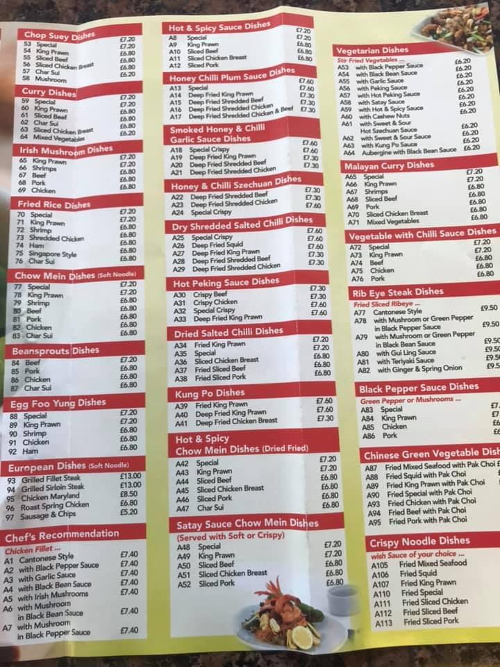 Menu at Ruby King fast food, Bangor
