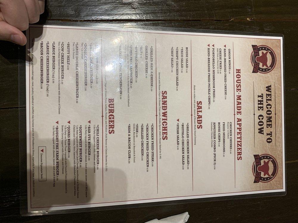 Menu at The Cow Restaurant, Welch