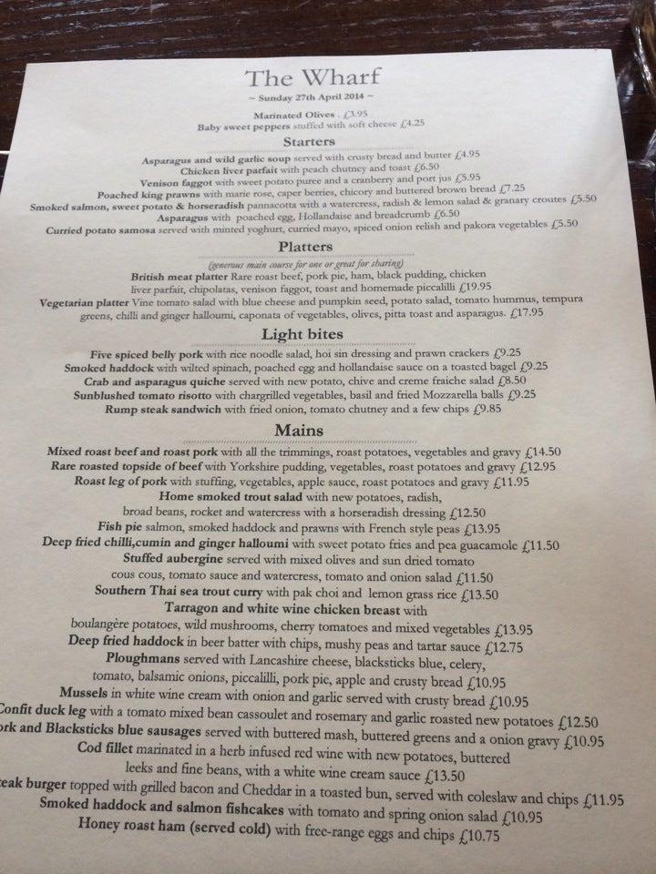 Menu at The Wharf pub & bar, Manchester