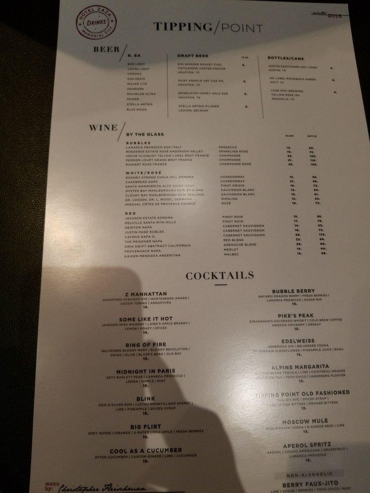 Menu at TIPPING POINT RESTAURANT AND TERRACE, Houston
