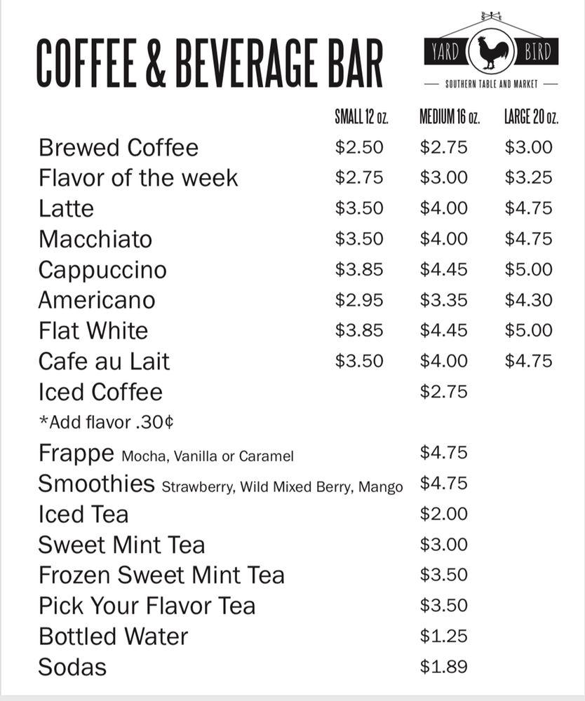 Menu at Yard Bird LLC restaurant, Waskom, I-20