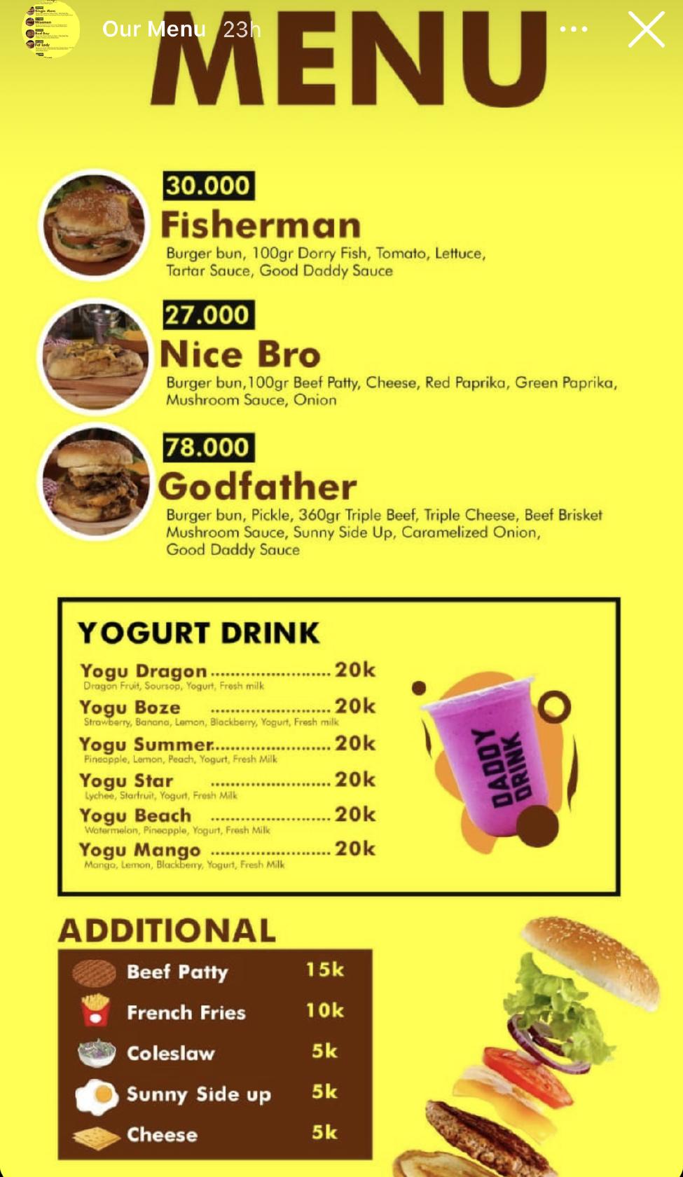 Menu at Good Daddy Burger Pluit restaurant, North Jakarta