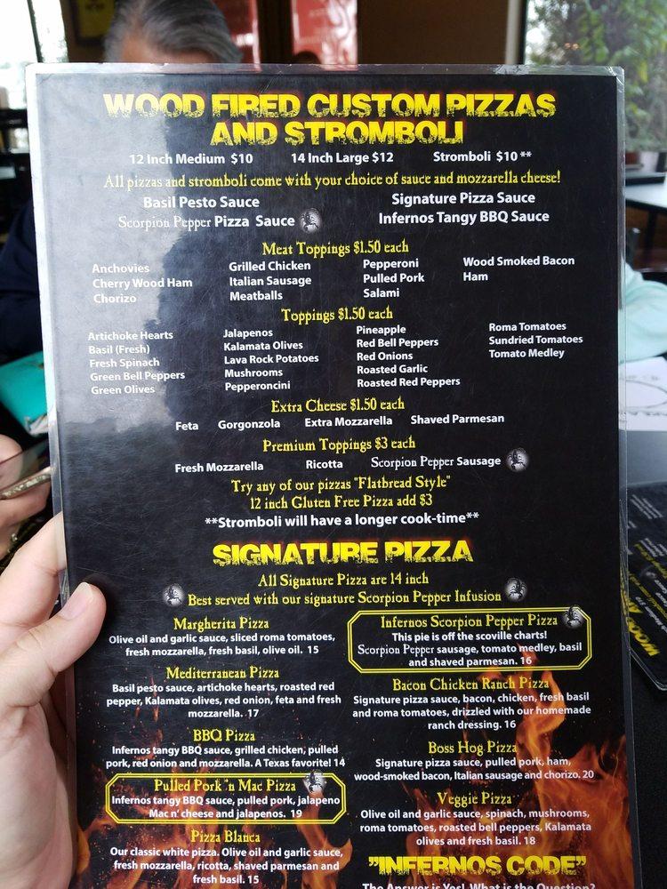 Menu at Inferno's Wood Fired Oven & Spirits pizzeria, New Braunfels