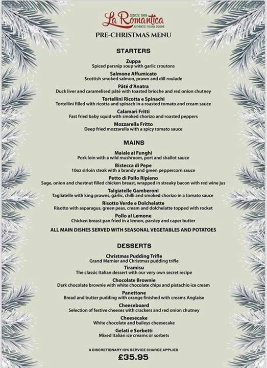 Menu at La Romantica Restaurant, Rayleigh
