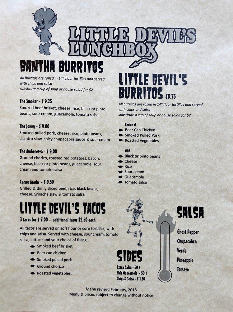 Menu at Little Devil's Lunchbox restaurant, Port Angeles
