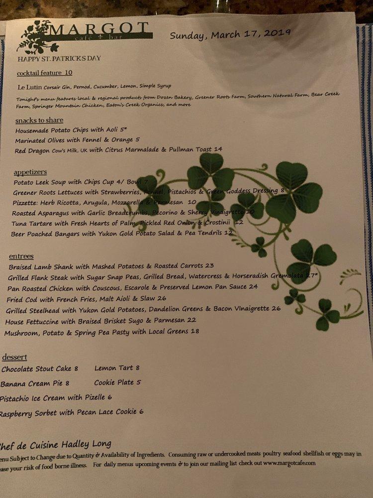 Menu at Margot Cafe & Bar, Nashville