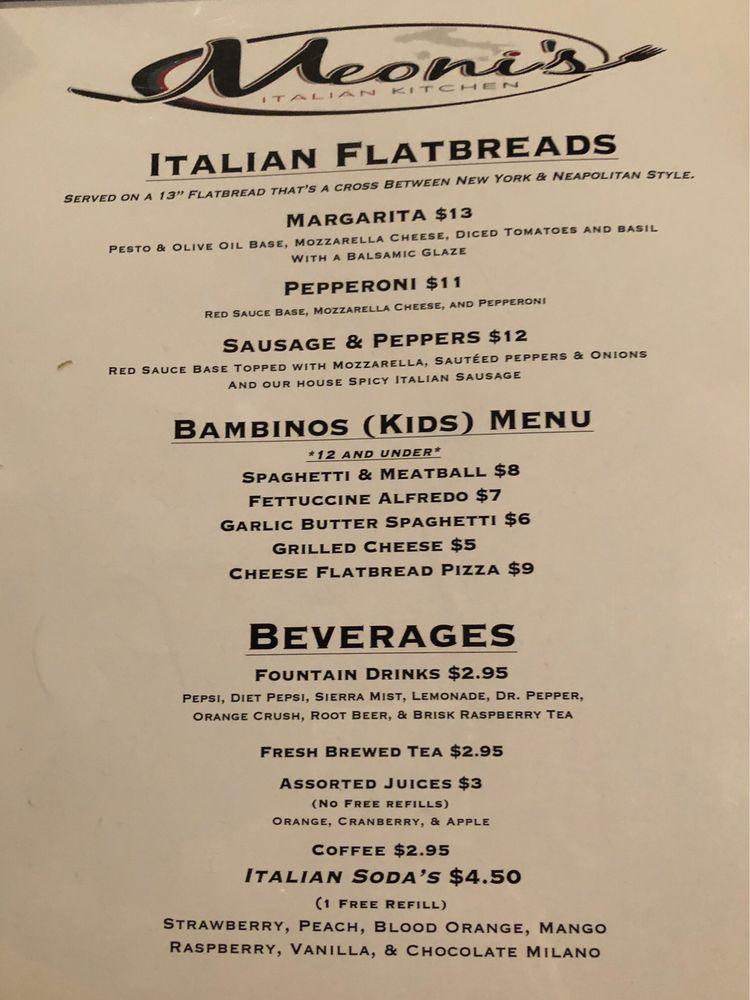 Menu at Meoni’s Italian Kitchen restaurant, Bullhead City