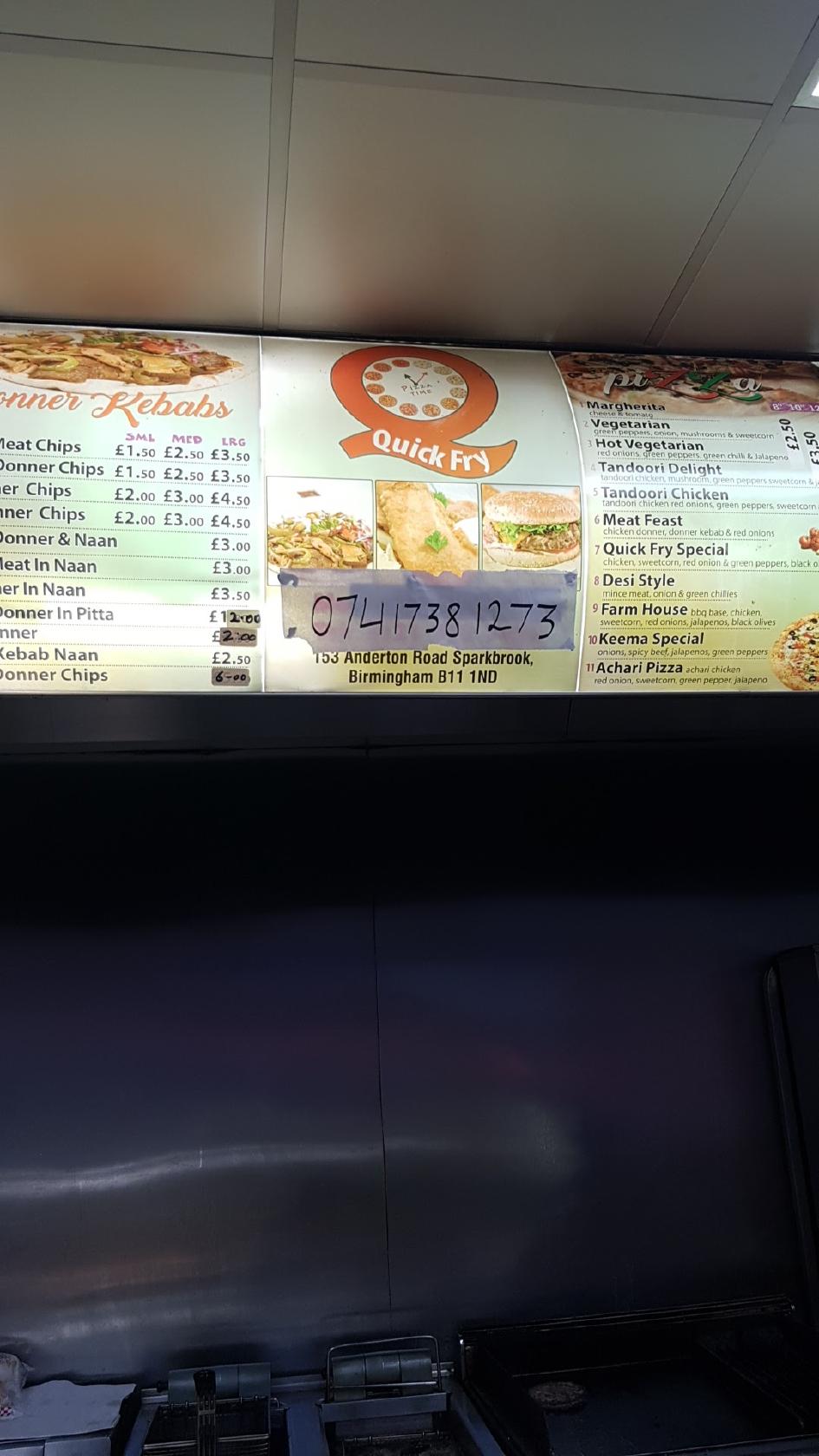 Menu at Quick Fry Chippy restaurant, Birmingham