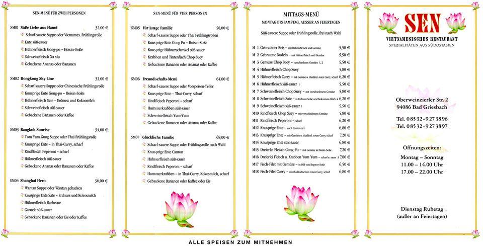 Carta de SEN Vietnamesisches Restaurant Bad Griesbach, Bad Griesbach
