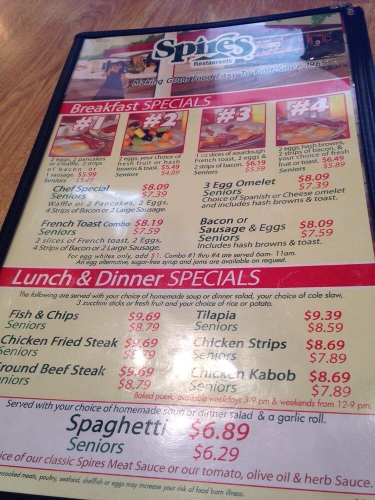 Menu at Spires Restaurant, Tustin, Newport Ave