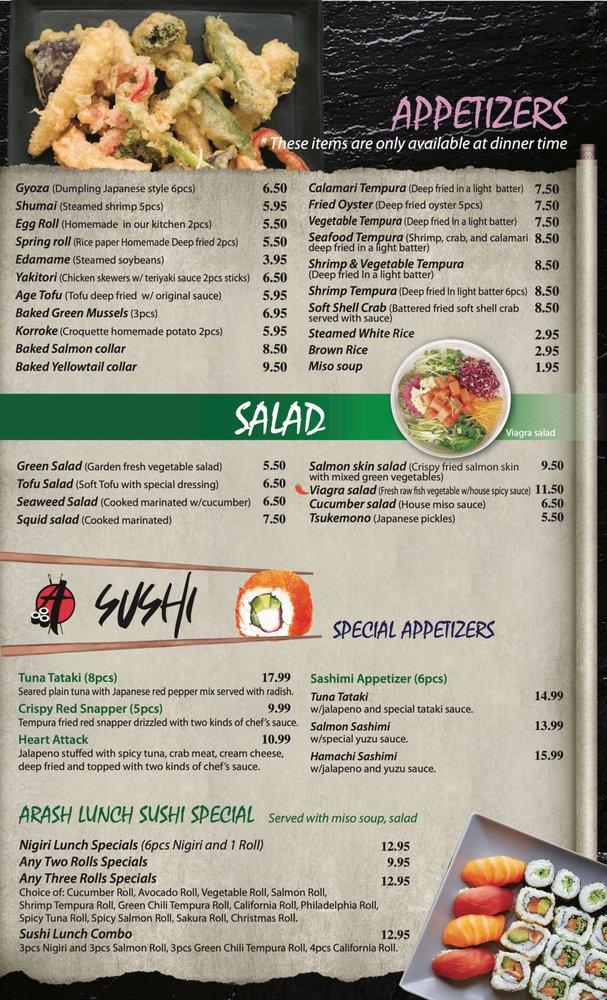 Menu at Arashi Sushi Hibachi & Grill restaurant, Fountain
