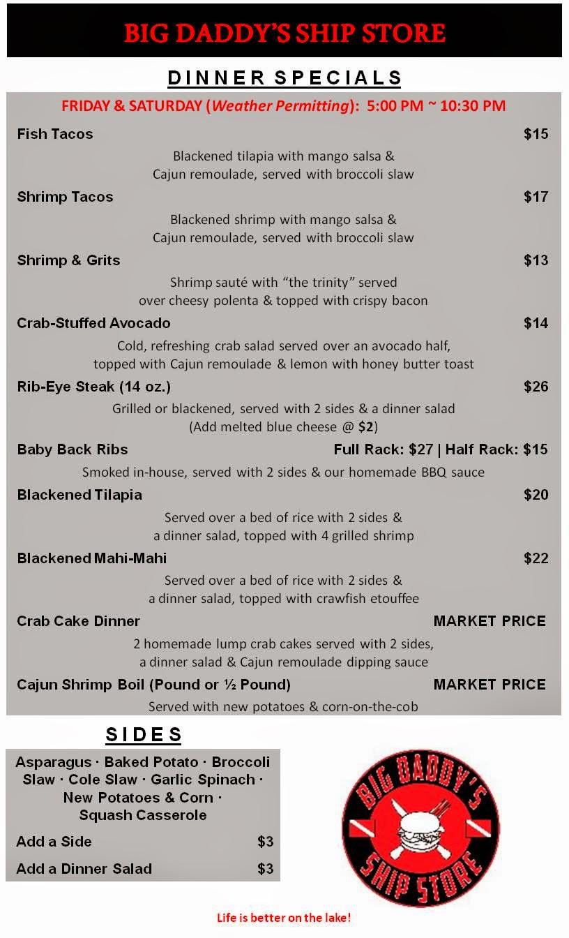 Menu at Big Daddy's Cantina on Lake Grapevine restaurant, Grapevine ...