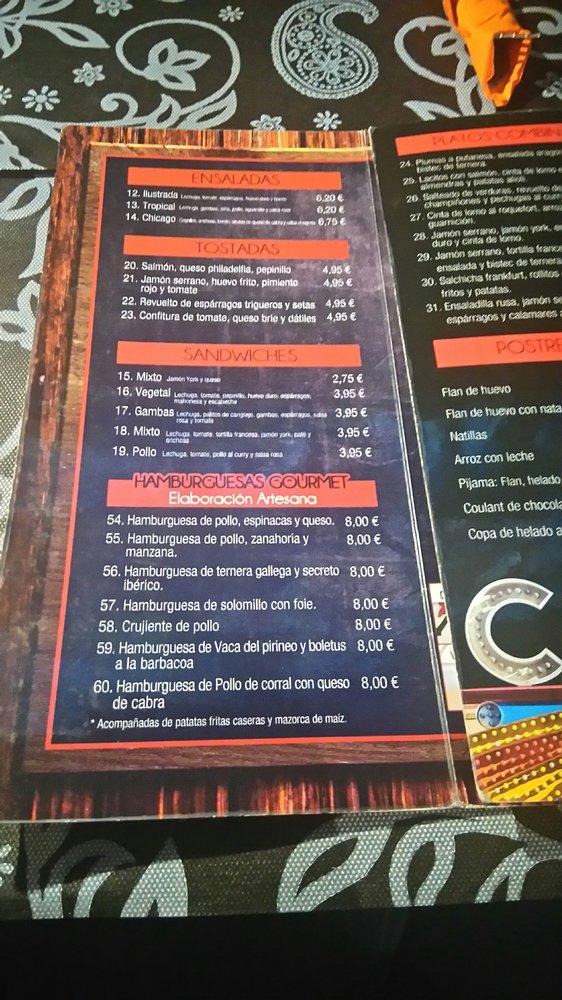 Menu at Café Chicago, Zaragoza