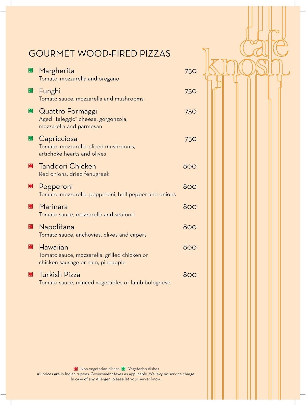 Menu at Cafe Knosh, New Delhi