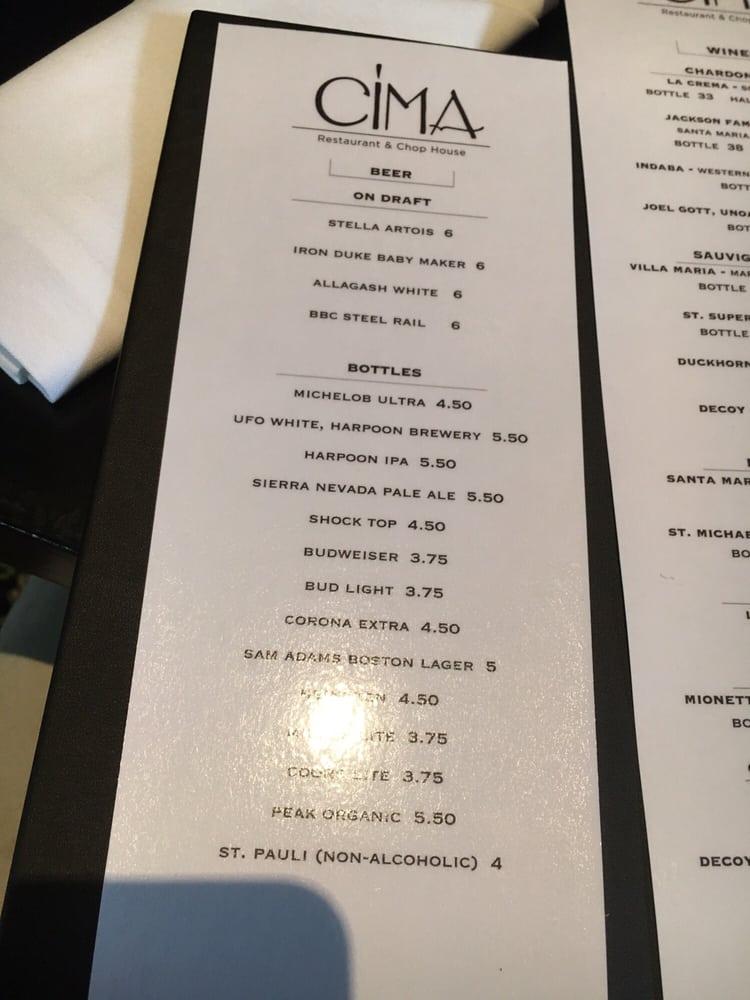 Menu at Cima Restaurant & Chop House, Wilbraham