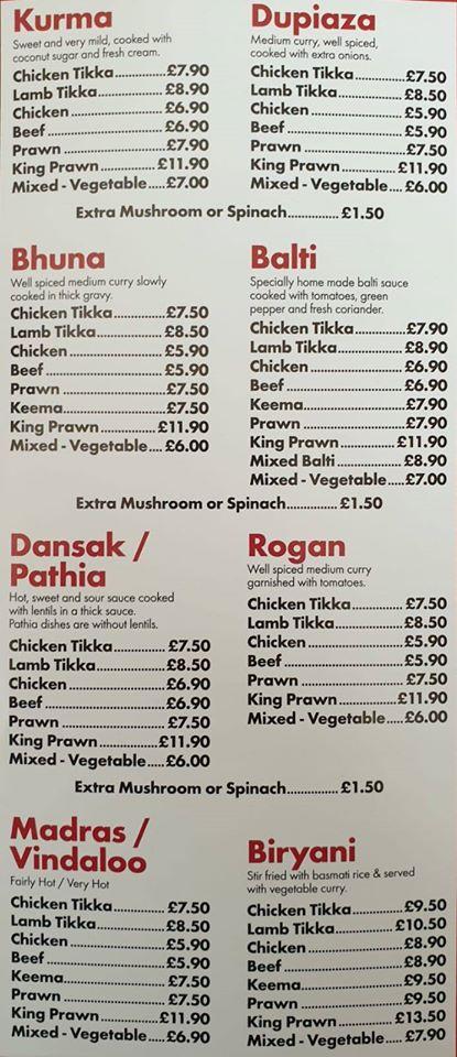 Menu at Goa Cuisine restaurant, Skegness