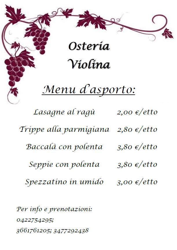 Menu da Osteria Violina Da a Rossa ristorante, Negrisia