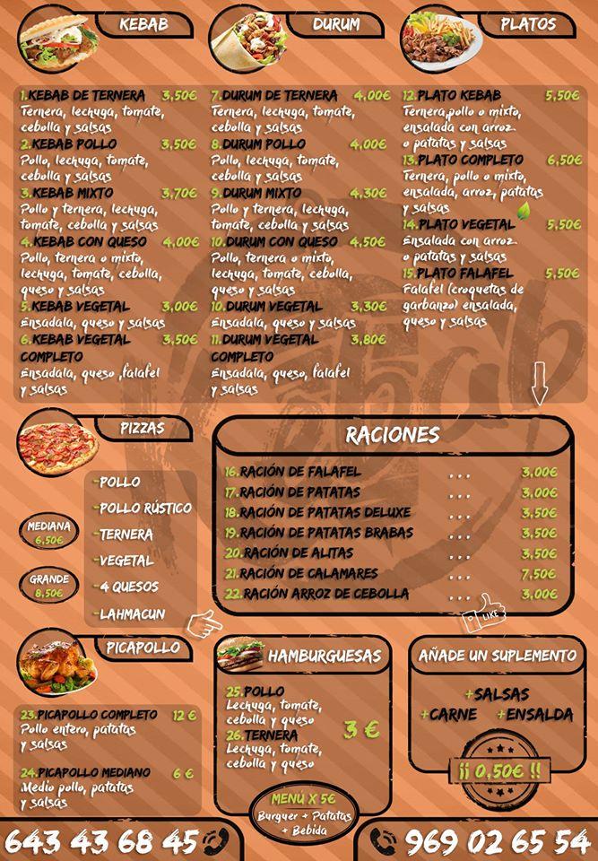 Menu at Kebab Turco restaurant, Cuenca